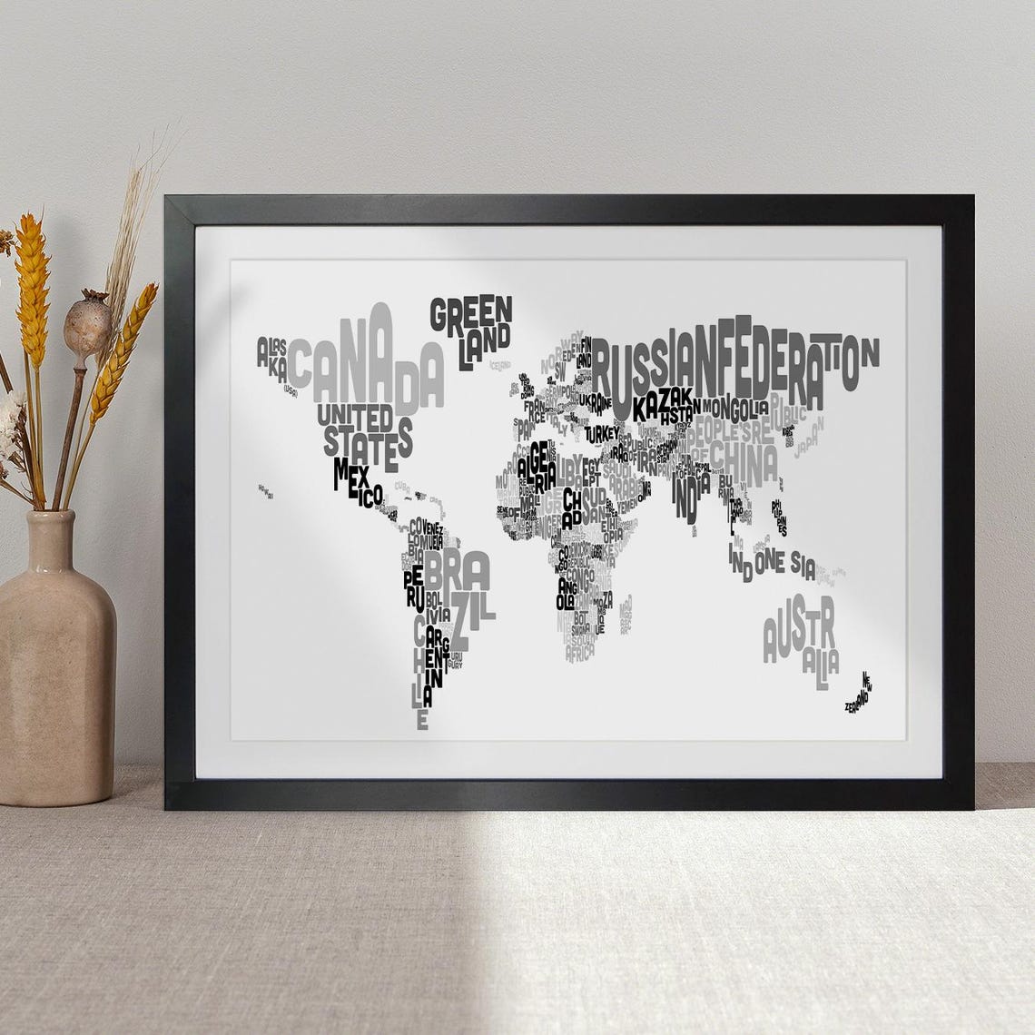 Typography Text Map of the World Map, Art Print (909) - Etsy