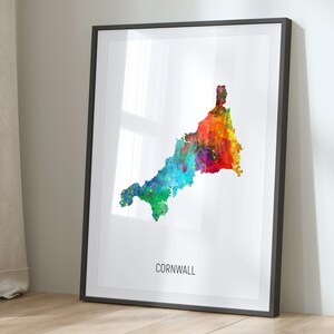 Cornwall Map, Watercolour Painting Art Print Poster, Portrait - MX ...