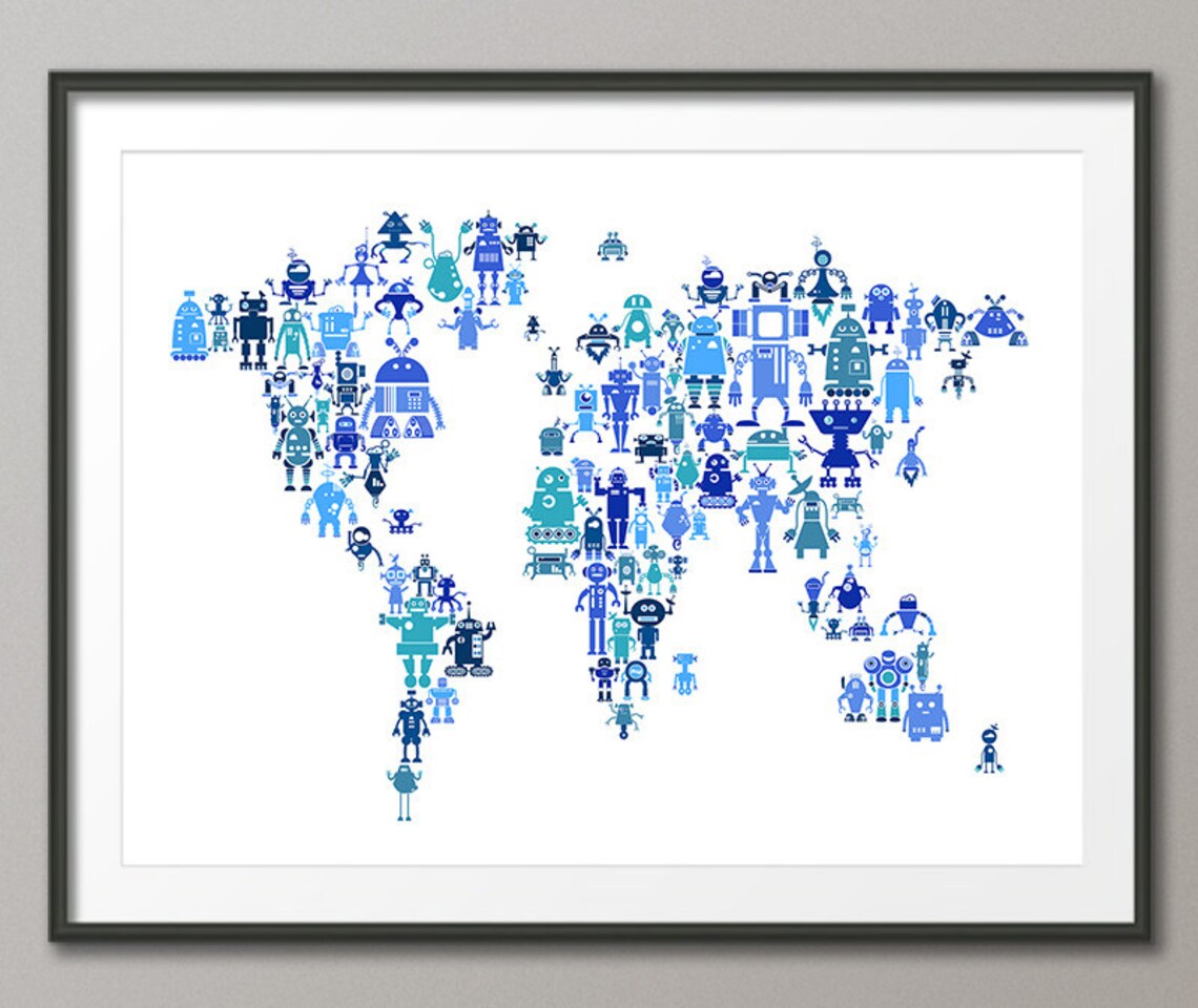 Robots Map of the World Map for Children and Kids Art Print - Etsy