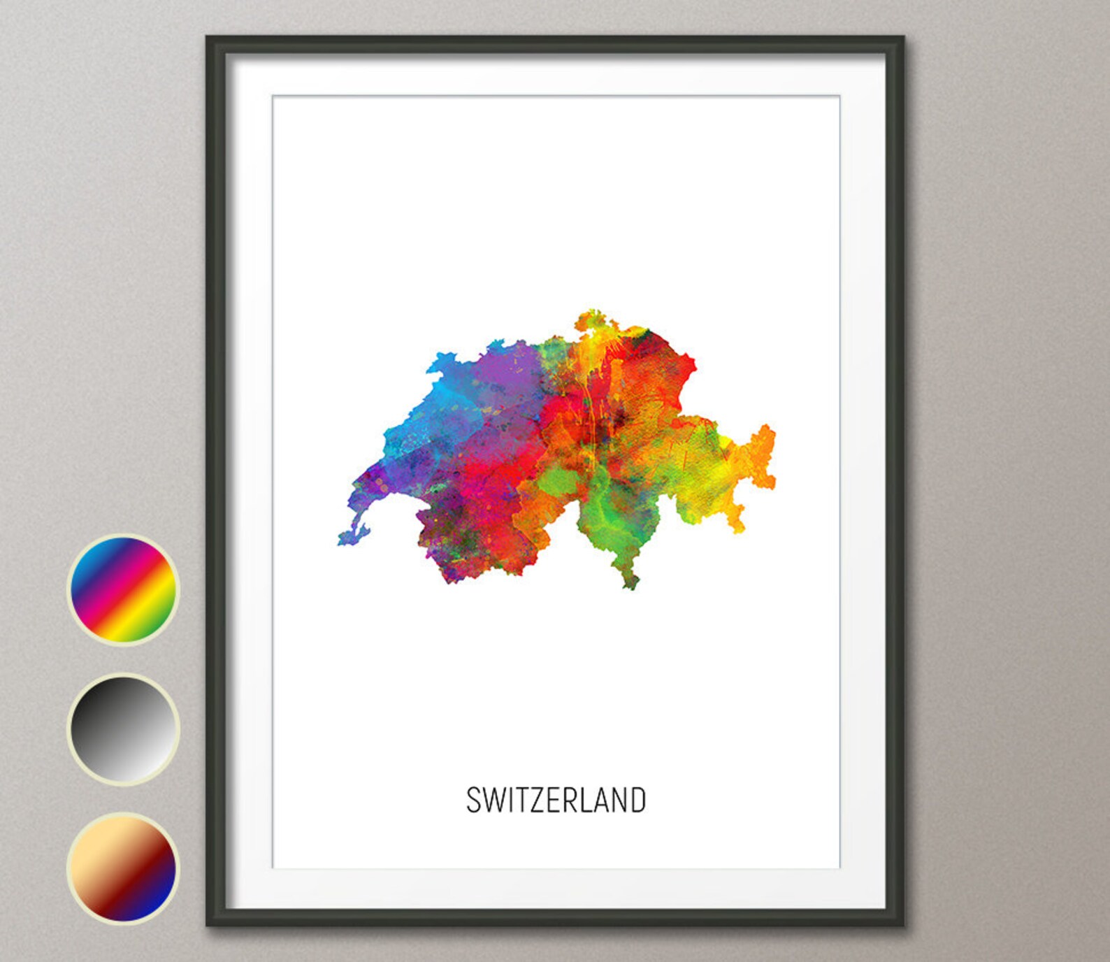 Switzerland Map Watercolour Art Print Poster Colour Black | Etsy