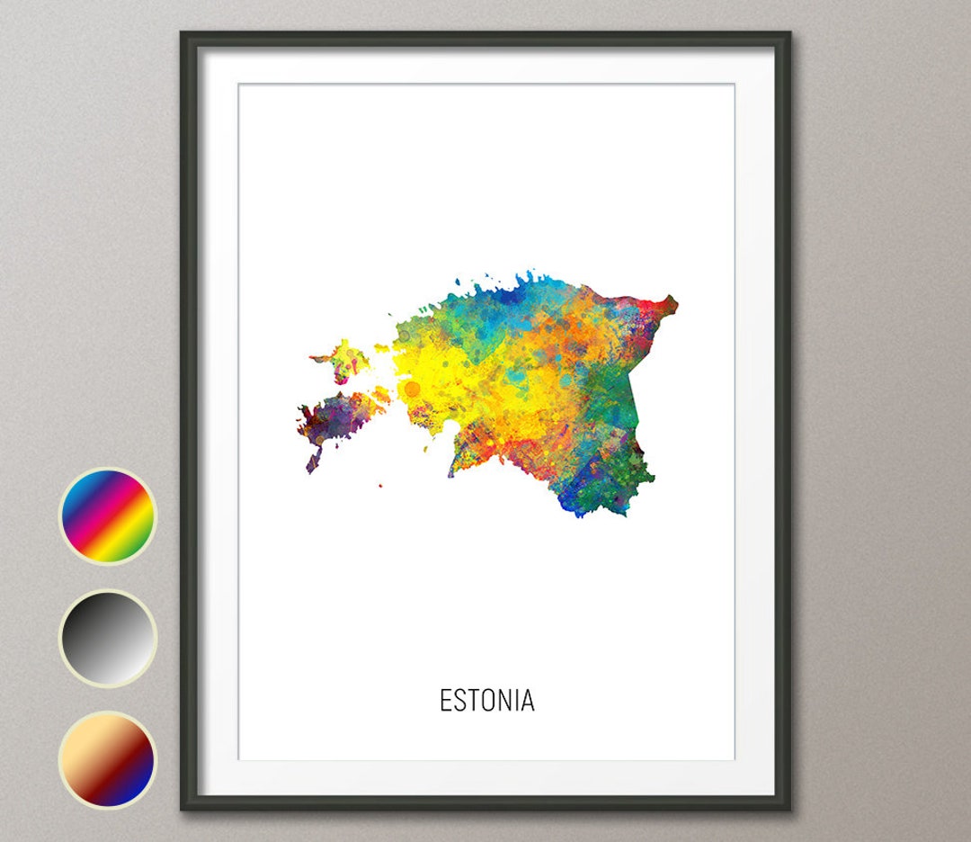 Estonia Map, Watercolour Art Print Poster, Colour, Black White, Beige ...
