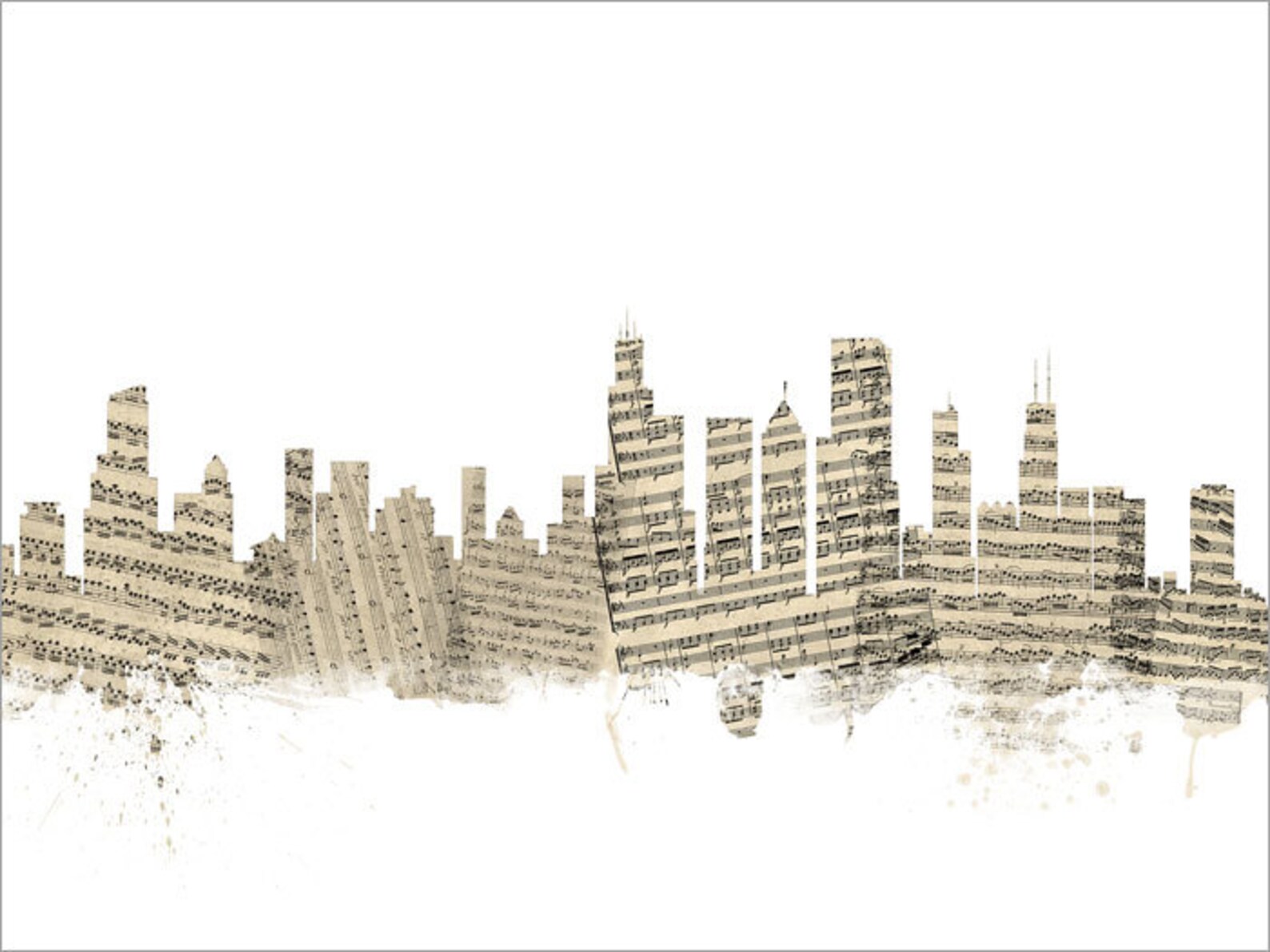 Chicago Skyline Sheet Music Cityscape Art Print 1376 - Etsy