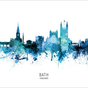 Bath Skyline England Cityscape Art Poster Print Blue Red - Etsy