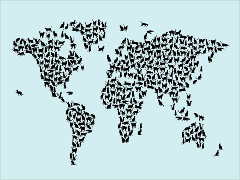 Cats Map of the World Map Art Print 2530 - Etsy UK