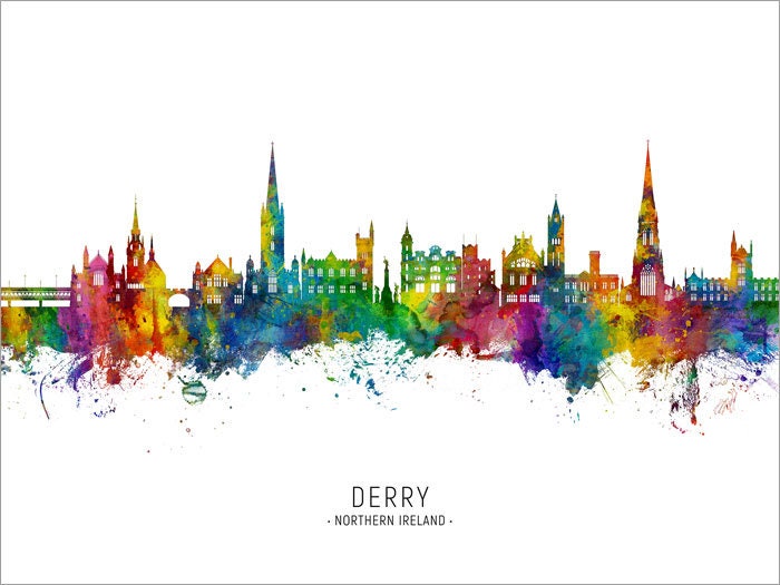 Derry Skyline Northern Ireland Cityscape Painting Art Print - Etsy UK