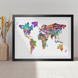 Typographic Text Map of the World Map, Art Print (175) - Etsy