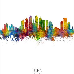 Doha Skyline, Doha Qatar Cityscape Art Print Poster Portrait 6396 - Etsy