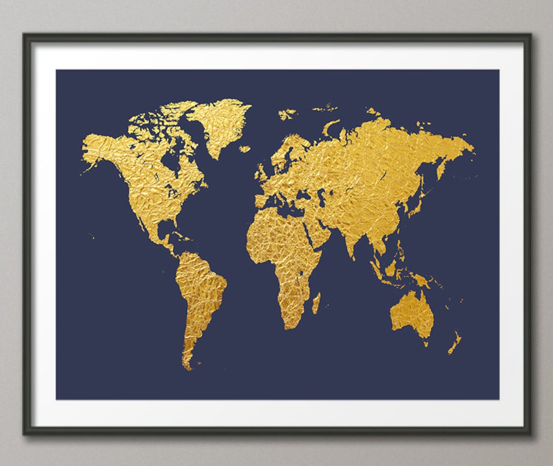 World Map Gold, Map of the World Gold, Art Print WM (2466) - Etsy