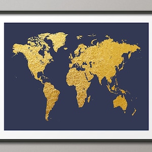 World Map Gold, Map of the World Gold, Art Print WM (2466) - Etsy