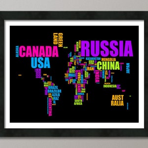 Typographic Text Map of the World Map Art Print 672 - Etsy UK