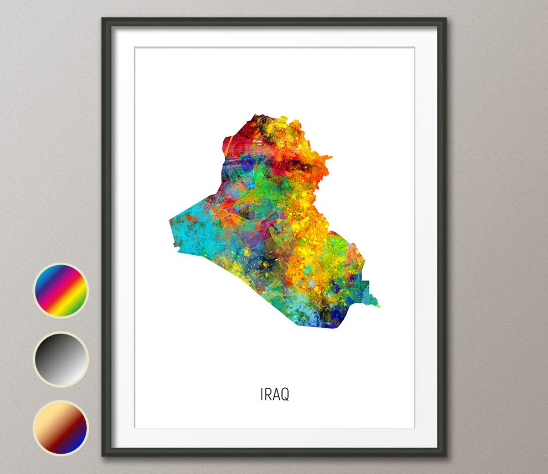 Iraq Map Watercolour Art Print Poster Colour Black White - Etsy