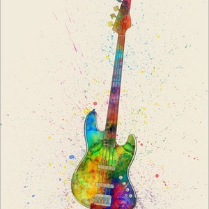 Electric Bass Guitar, Abstract Watercolor Music Instrument Art Print ...
