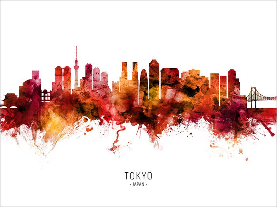 Tokyo Skyline Japan Cityscape Art Poster Print Blue Red Green | Etsy