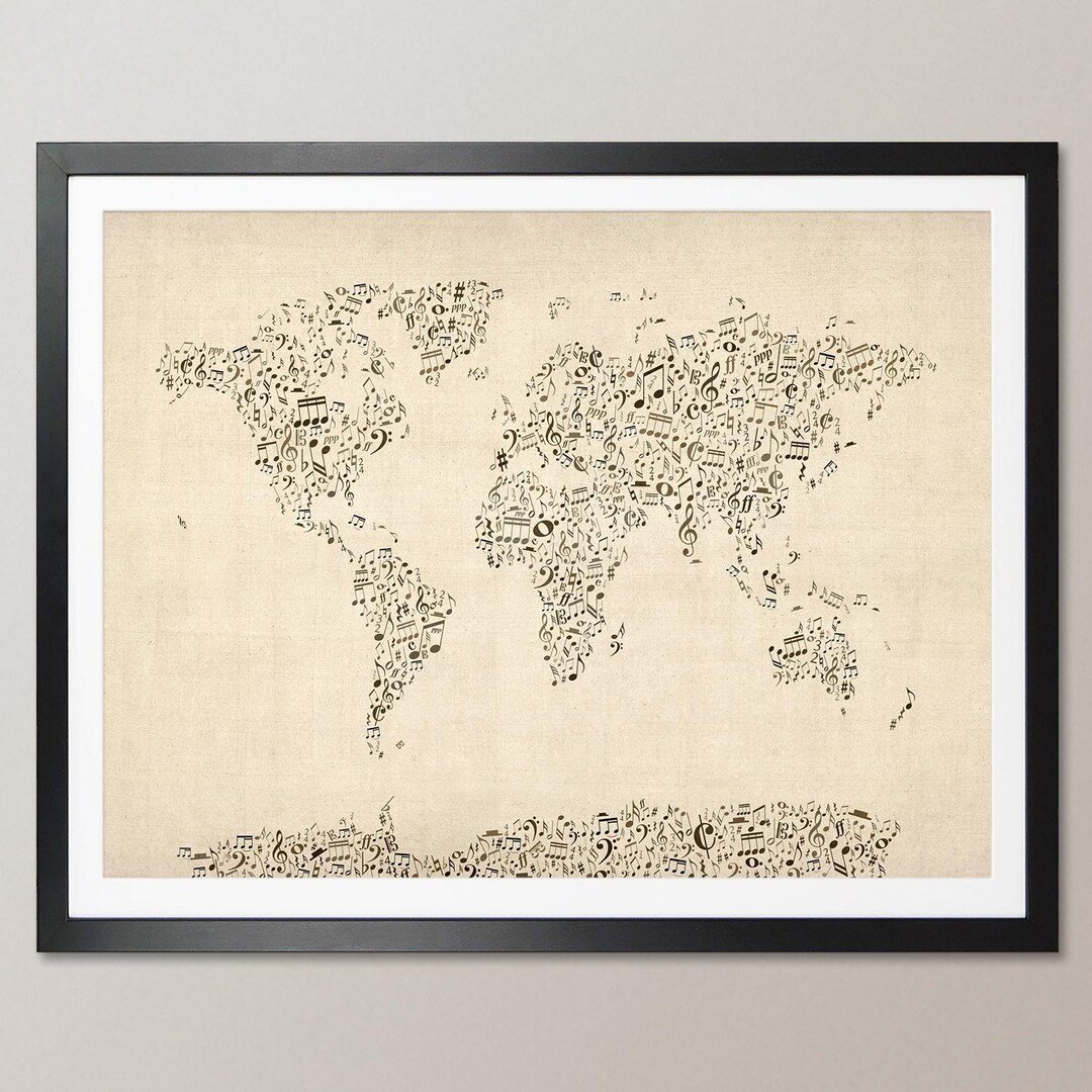 Music Notes Map of the World Map, Art Print WM (82) - Etsy
