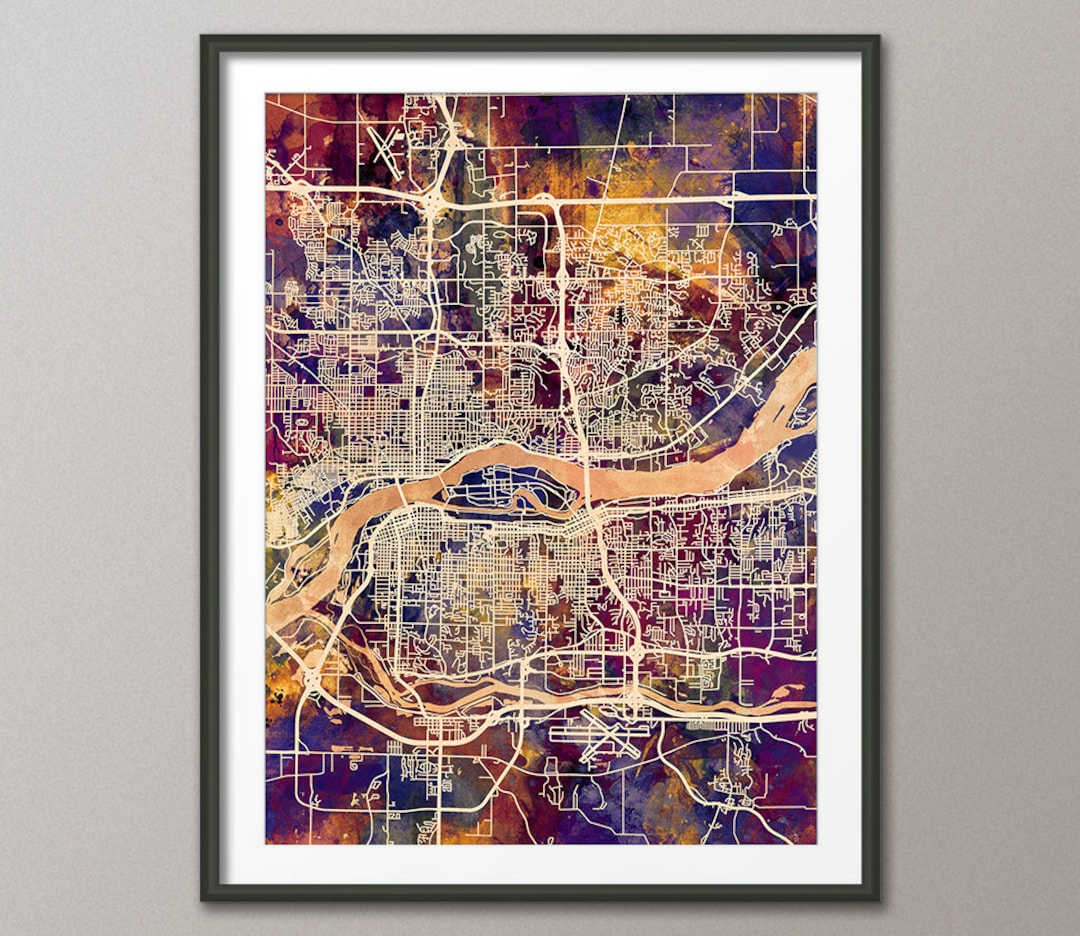Quad Cities Map, Davenport, Bettendorf, Rock Island, Moline, Art Print ...