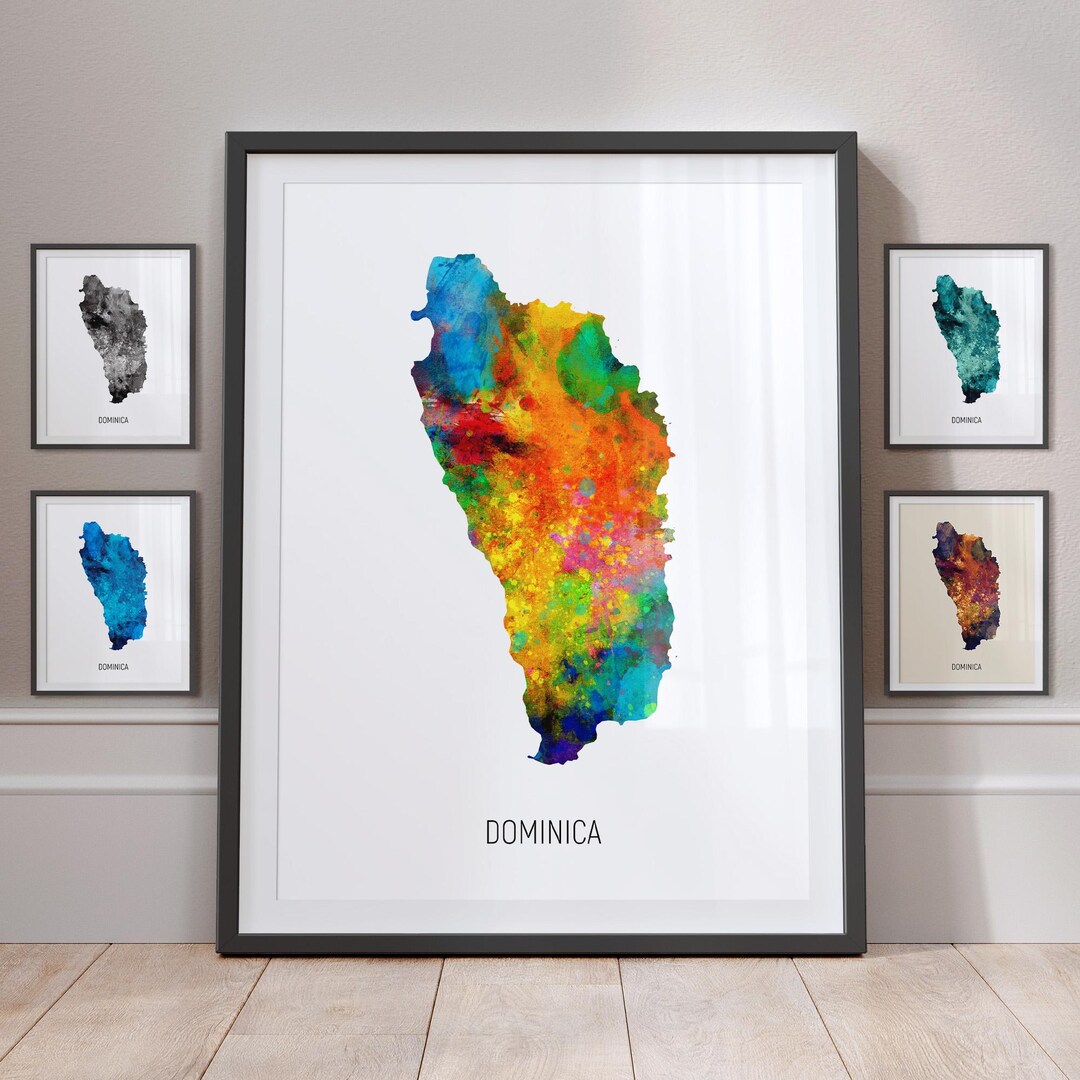 Dominica Map, Watercolour Painting Art Print Poster, Portrait - MX ...