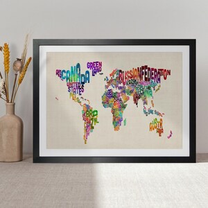 Typographic Text Map of the World Map, Art Print (889) - Etsy UK