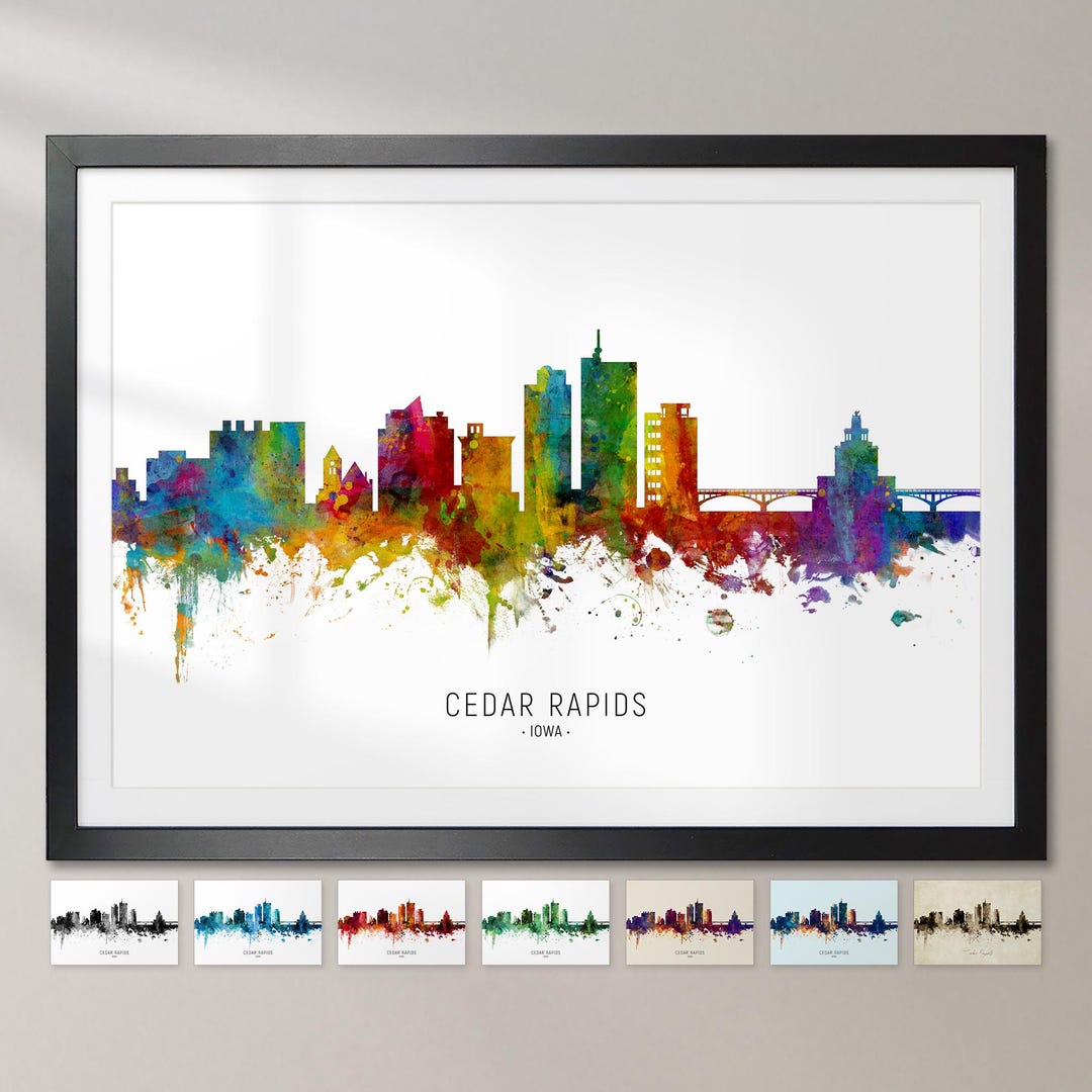 Cedar Rapids Skyline Iowa, Cityscape Painting Art Print Poster CX (6698 ...
