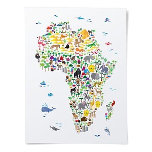 Animal Map of Africa for Children and Kids, Africa Map, Art Print ...