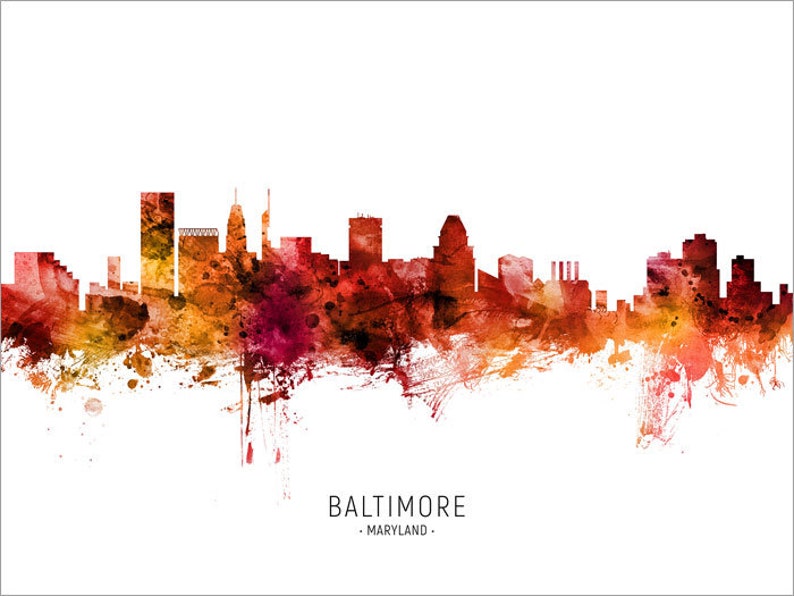 Baltimore Skyline Maryland Cityscape Art Poster Print Blue - Etsy