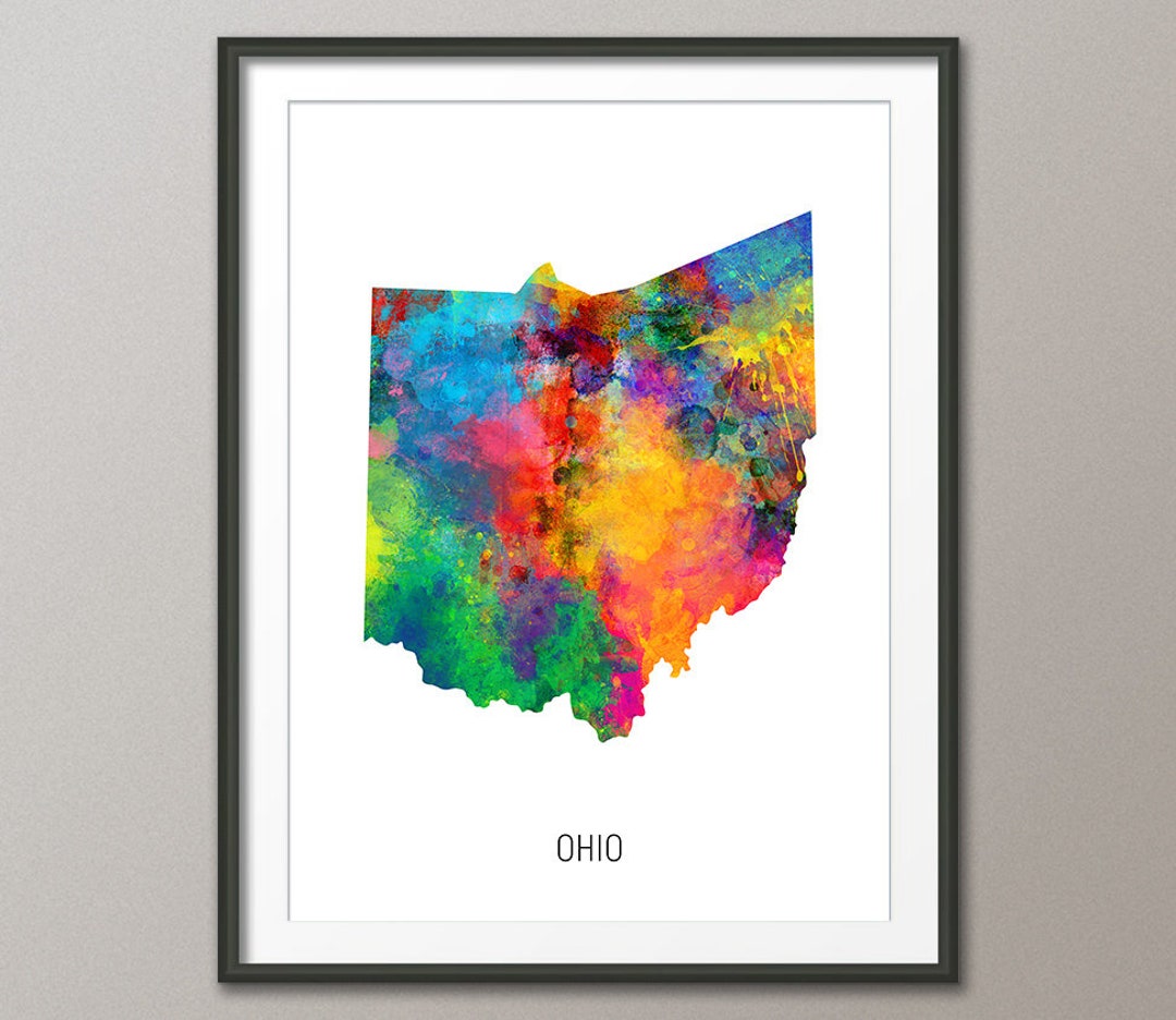 Ohio Map, Watercolour Art Print Poster, Colour, Black White, Beige ...