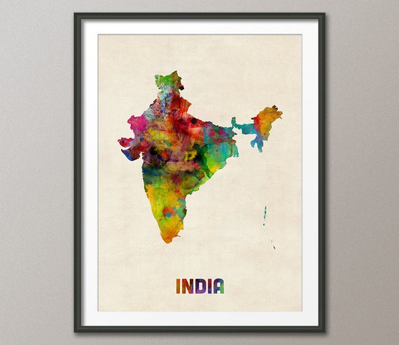 India Watercolor Map Art Print 1107 | Etsy