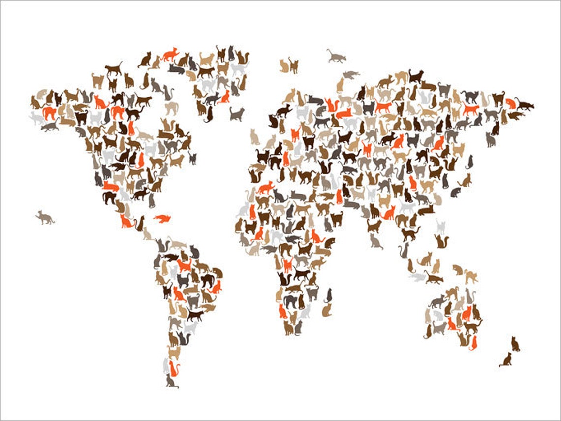 Cats Map of the World Map Art Print 2545 - Etsy UK