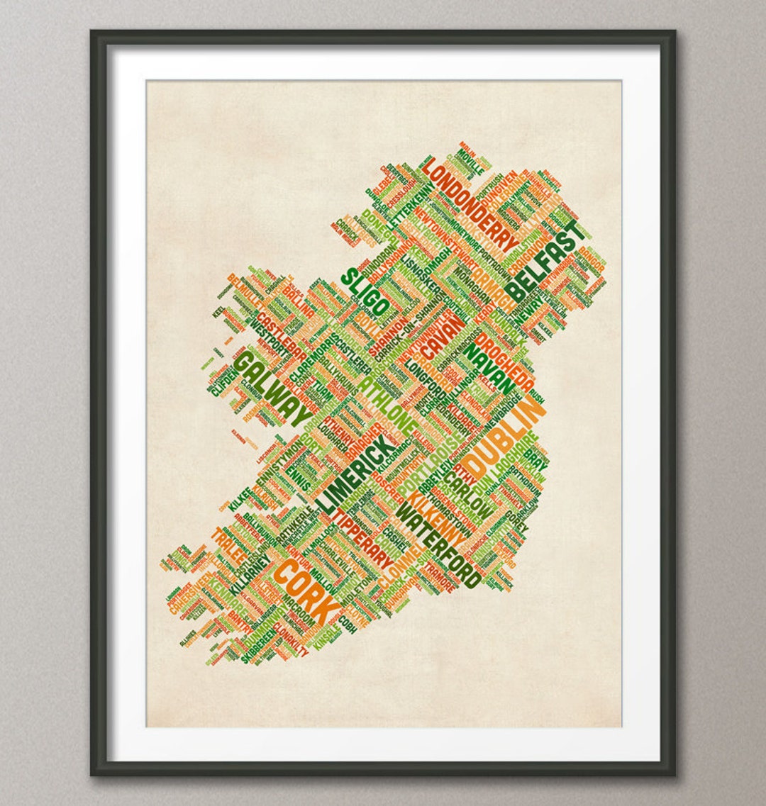 Ireland Eire City Text Map, Art Print (309) - Etsy
