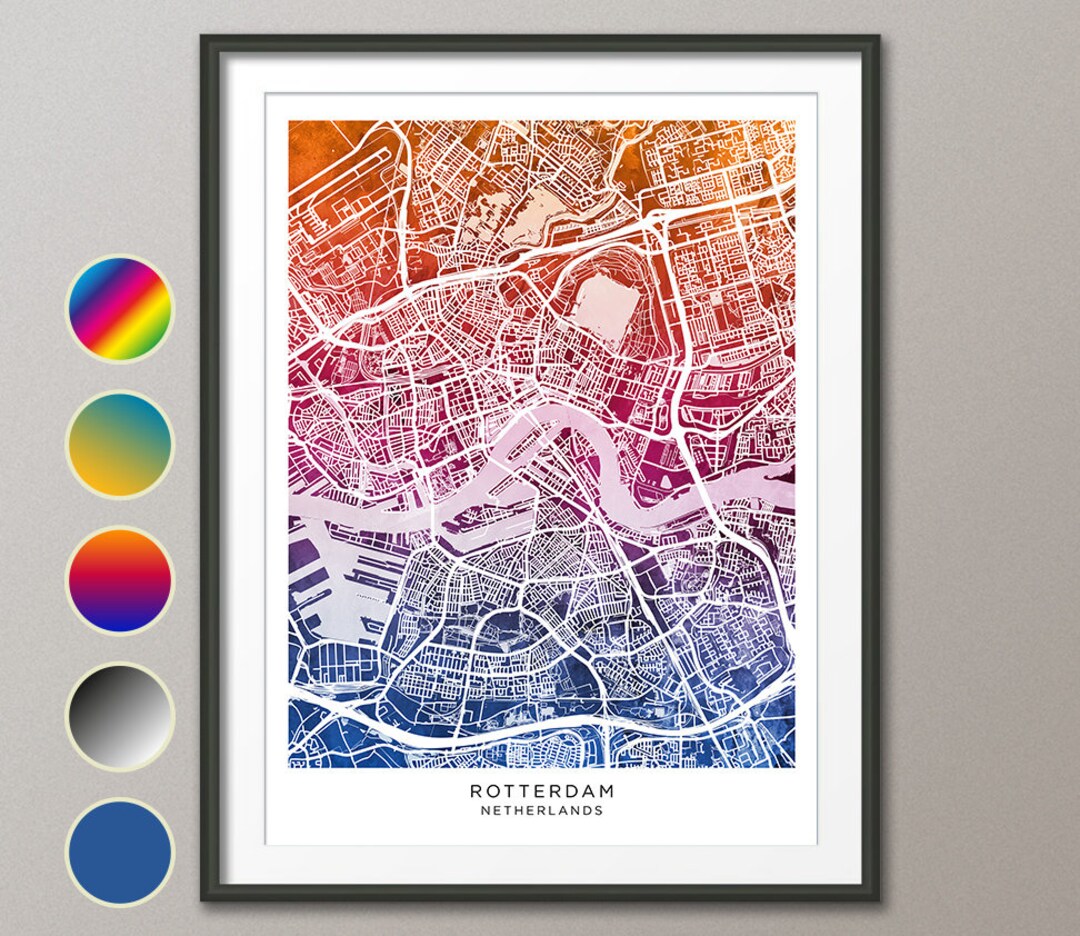 Rotterdam Map, Netherlands City Map, Watercolour Art Print Poster ...