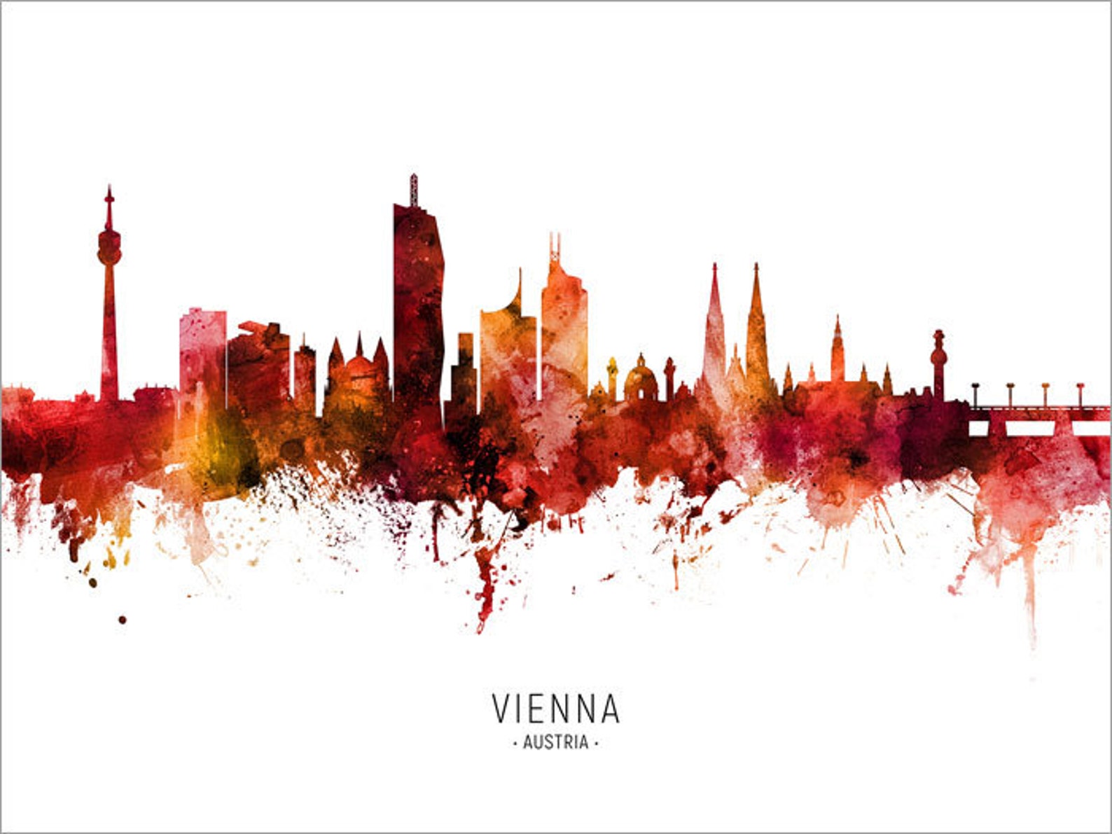 Vienna Skyline Austria Cityscape Art Poster Print Blue Red - Etsy