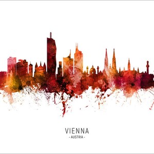 Vienna Skyline Austria, Cityscape Art Poster Print Blue Red Green 20530 ...
