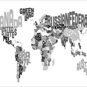 Typography Text Map of the World Map, Art Print 909 - Etsy