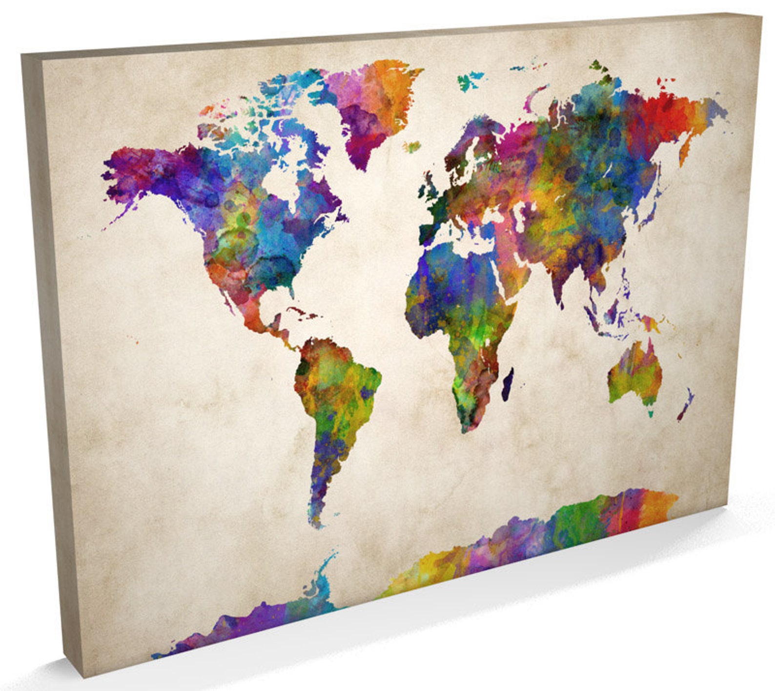 World Map Canvas, Watercolour Map of the World Box Canvas Art Print ...