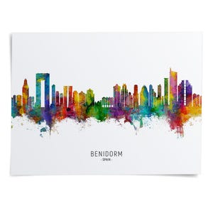 Benidorm Skyline, Spain - Cityscape Painting Art Print Poster CX (21584 ...