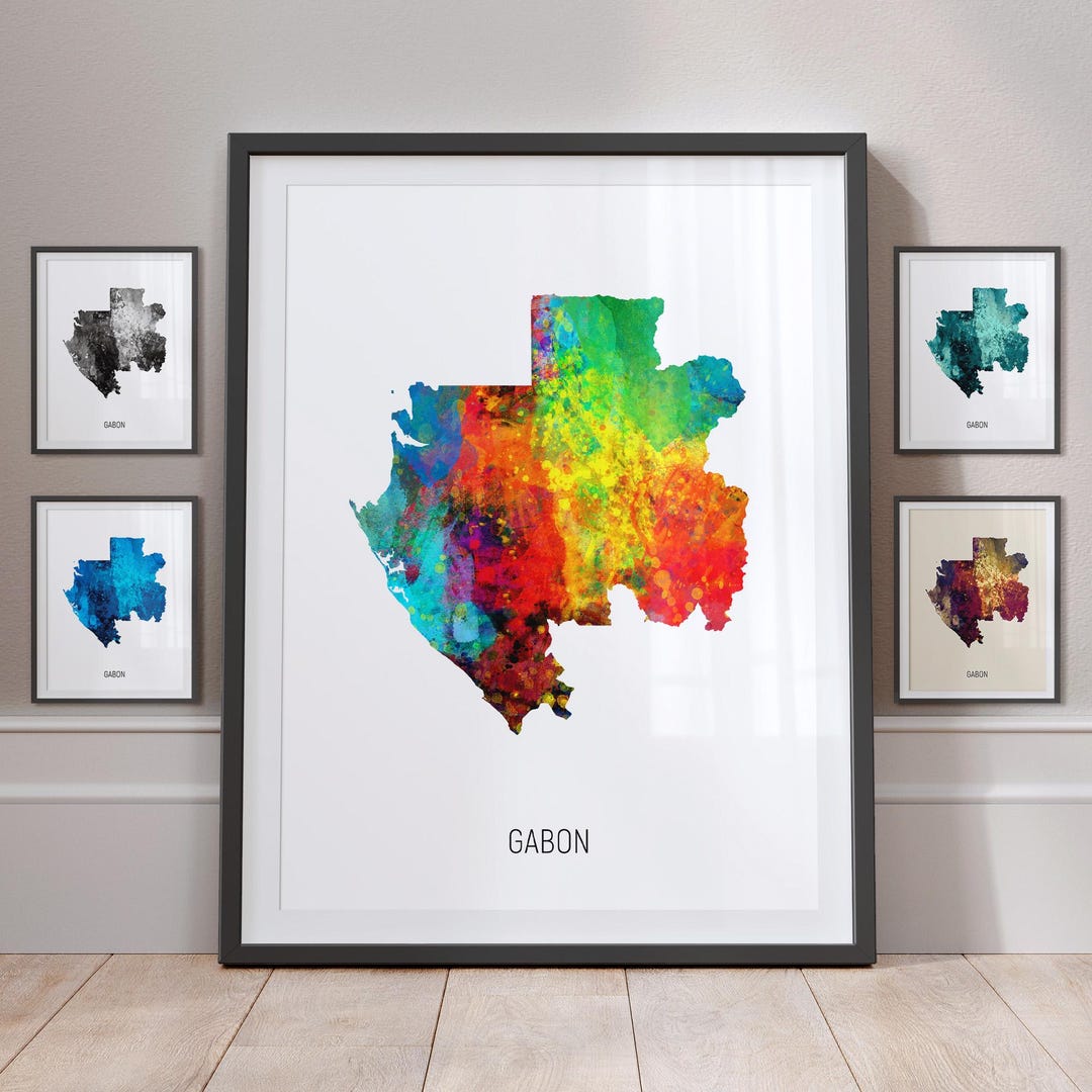Gabon Map, Watercolour Painting Art Print Poster, Portrait - MX (10833 ...