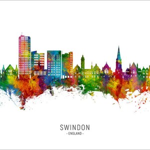 Swindon Skyline England, Cityscape Painting Art Print Poster CX 24105 ...