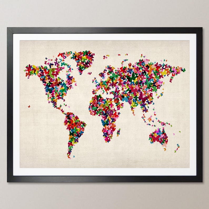 Butterflies Map of the World Map, Art Print WM (453) - Etsy