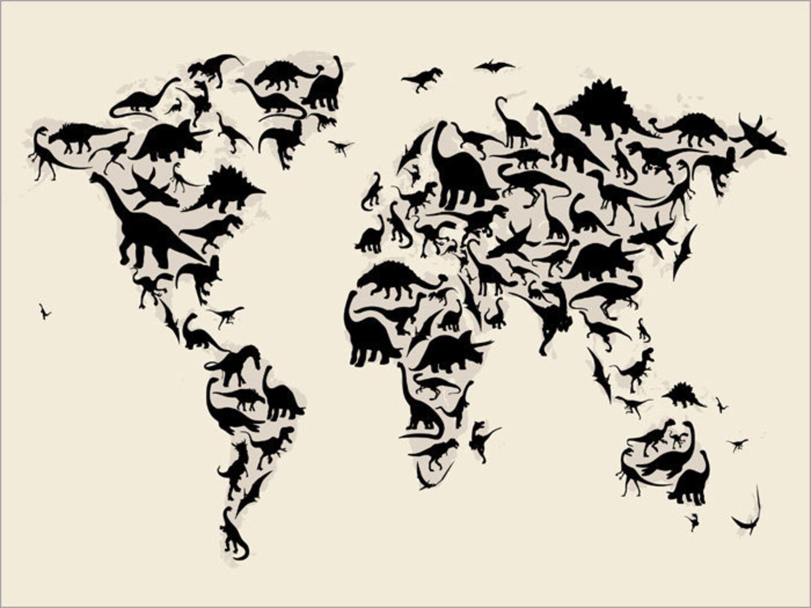 Dinosaur Map of the World Map Art Print 79 - Etsy