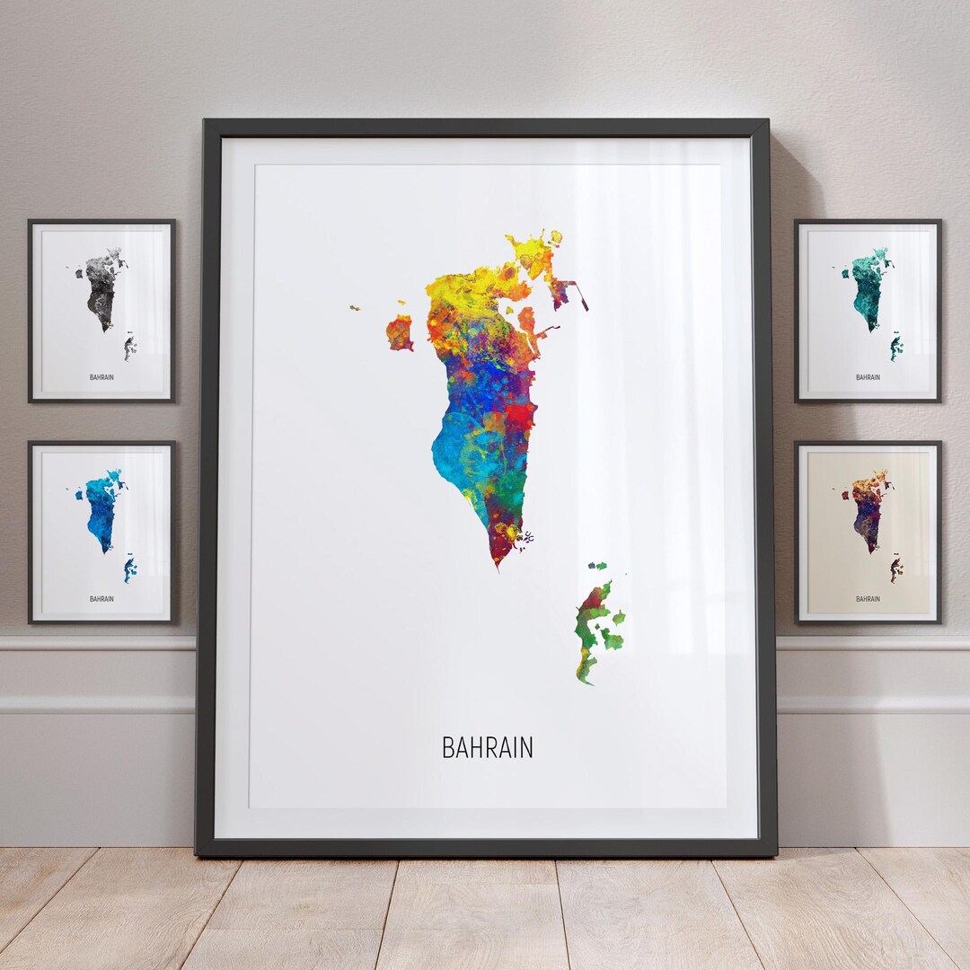Bahrain Map, Watercolour Painting Art Print Poster, Portrait - MX ...