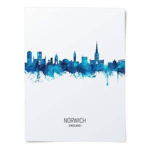 Norwich Skyline, Norwich England Cityscape Art Print Poster Portrait PX ...