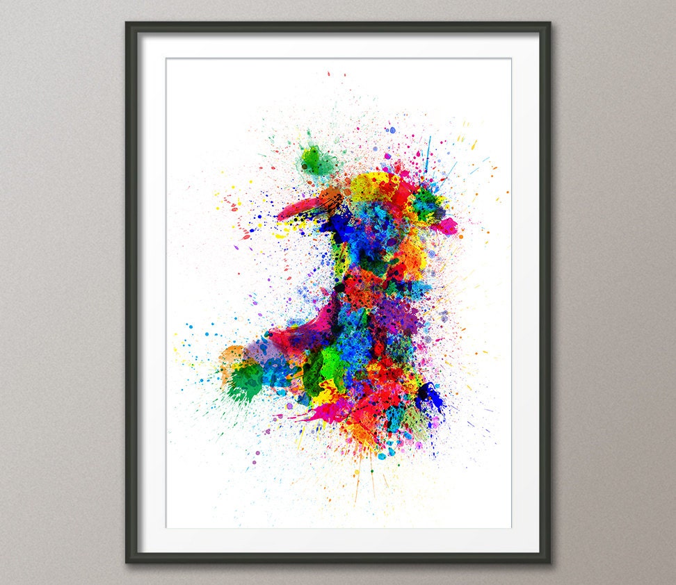 Wales Paint Splashes Map Art Print 2032 - Etsy