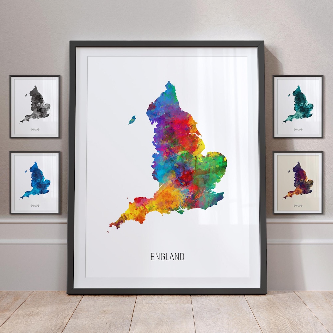 England Map, Watercolour Painting Art Print Poster MX (17495) - Etsy