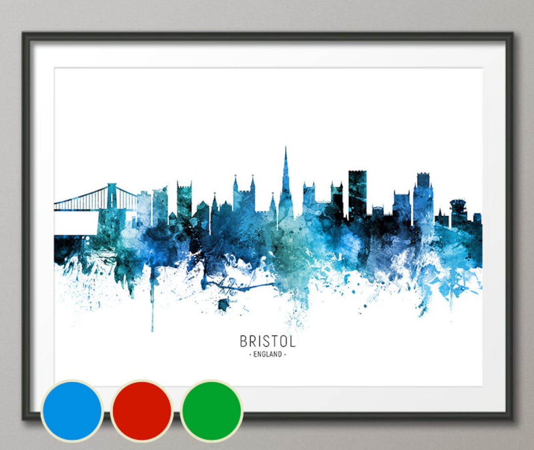 Bristol Skyline England Cityscape Art Poster Print Blue Red - Etsy UK