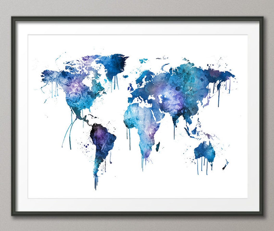 Watercolor Map of the World Map Paint Splashes Map Art Print | Etsy