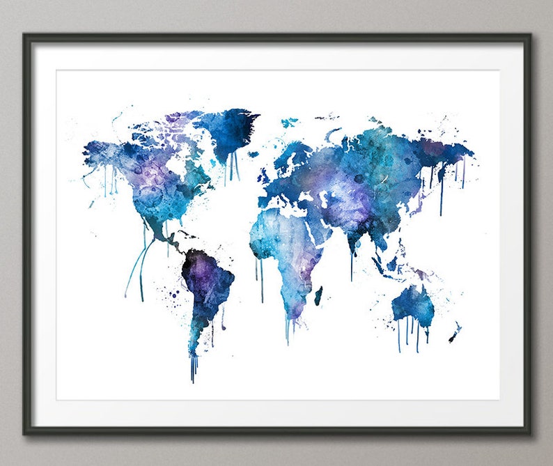 Watercolor Map of the World Map Paint Splashes Map Art Print - Etsy UK