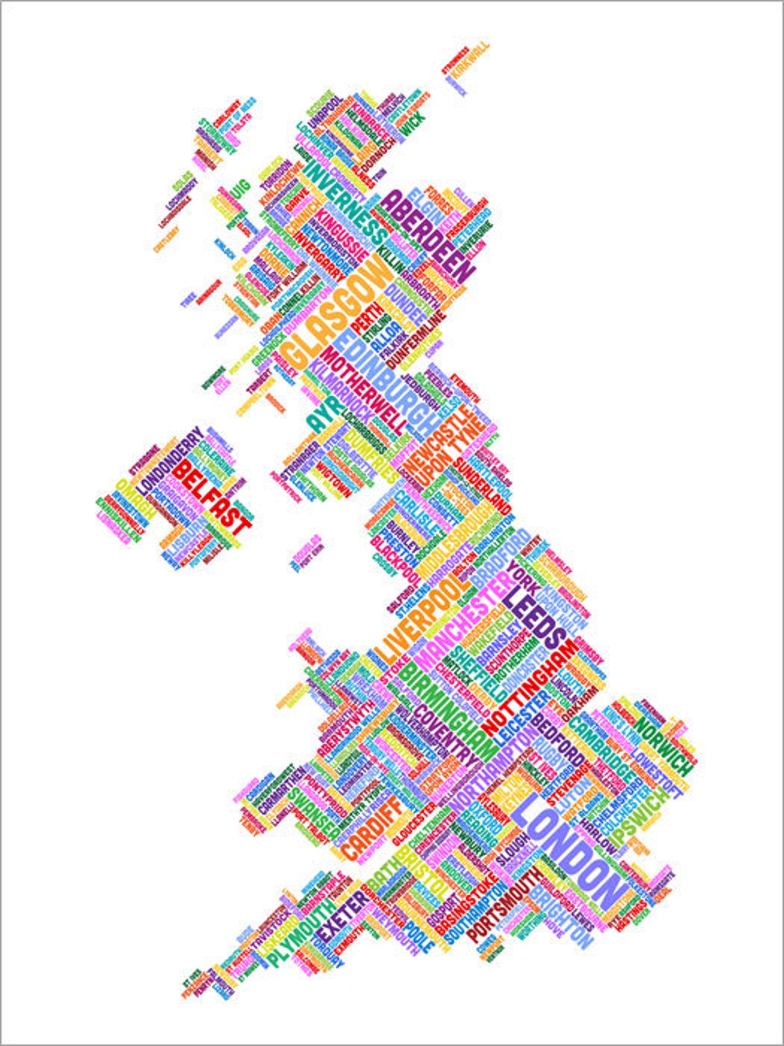 Great Britain UK City Text Map Art Print 303 - Etsy