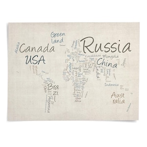 Writing Text Map of the World Map, Art Print (362) - Etsy UK