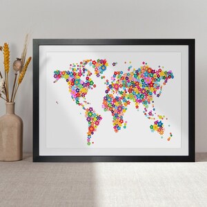 Flowers Map of the World Map Art Print WM 179 - Etsy