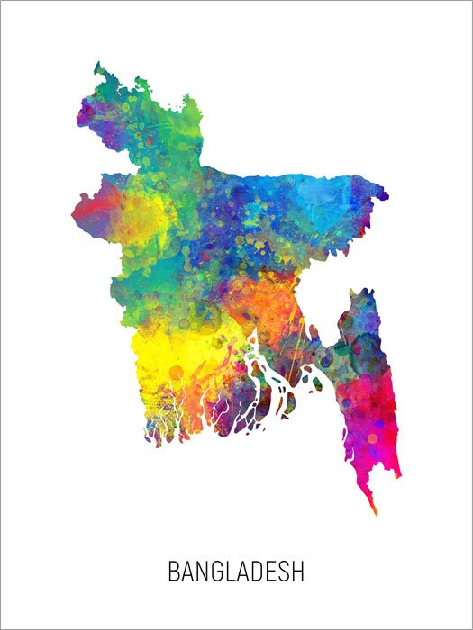 Bangladesh Map Watercolour Art Print Poster Colour Black | Etsy