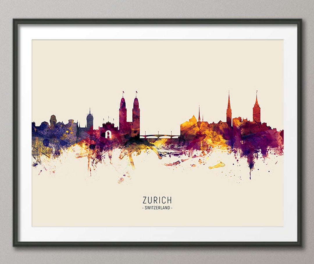 Zurich Skyline Switzerland, Cityscape Painting Art Print Poster LS ...